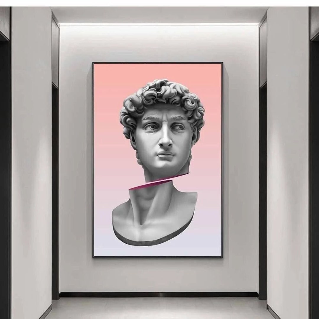 Vaporwave David Canvas Sculpture - Unique Living Room Wall Art for ...