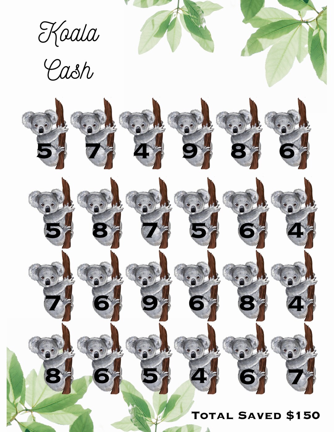 Koala Cash Savings Challenge - Etsy