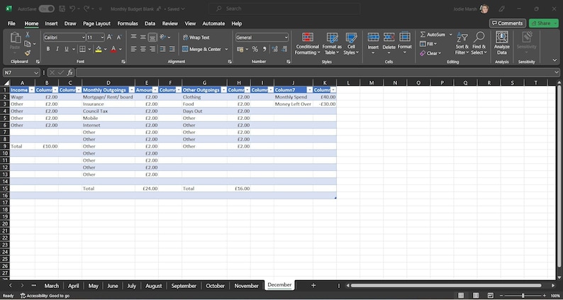 Simple Budgeting Spreadsheet - Etsy