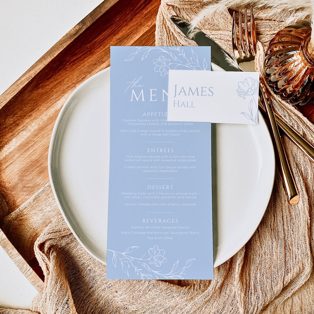 Editable Wedding Menu Printable Template, Editable Place Card, Dusty ...