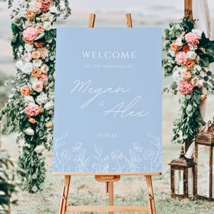 Dusty Blue Wedding Reception Welcome Sign Editable Template | Blue ...