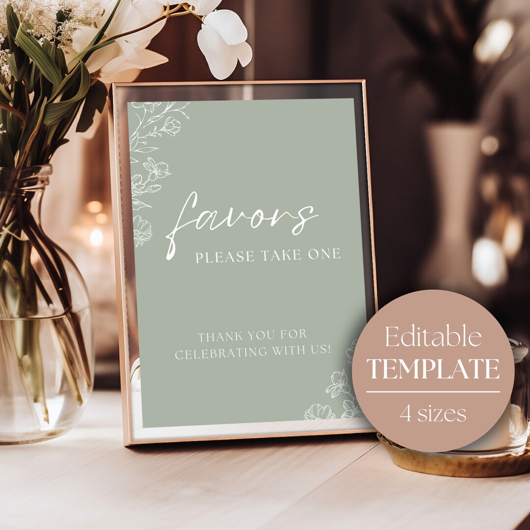 Wedding Favor Sign Template | Fully Editable Sign | Printable Wedding ...