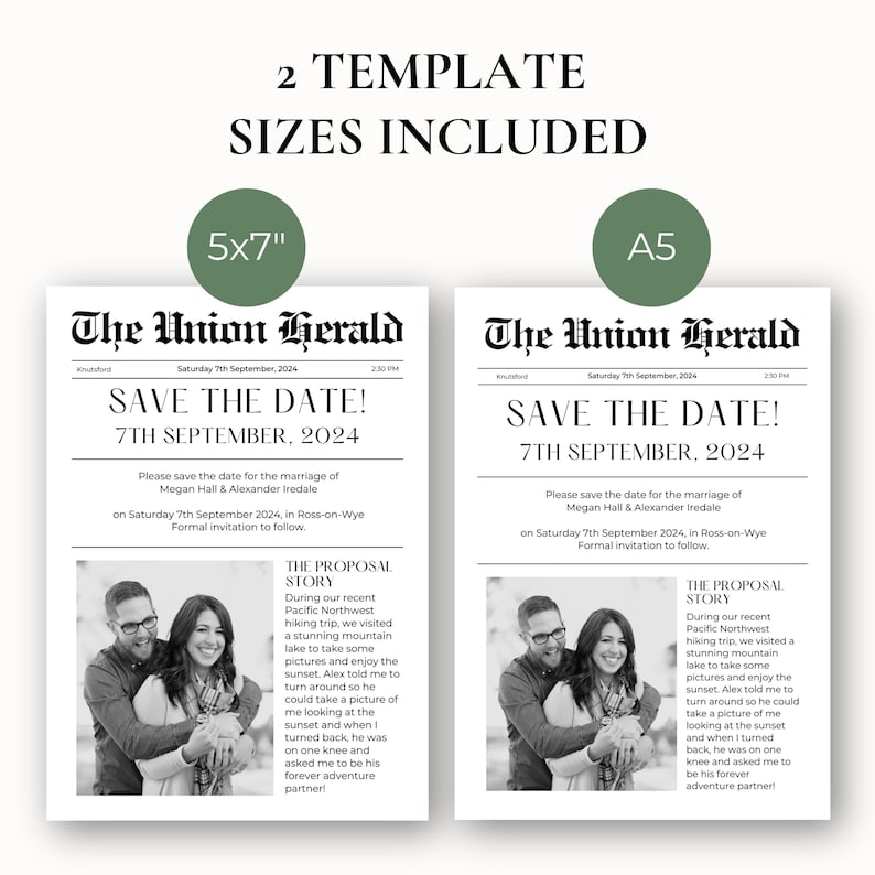 Wedding Newspaper Save the Date Template Photo Save the Date Wedding ...