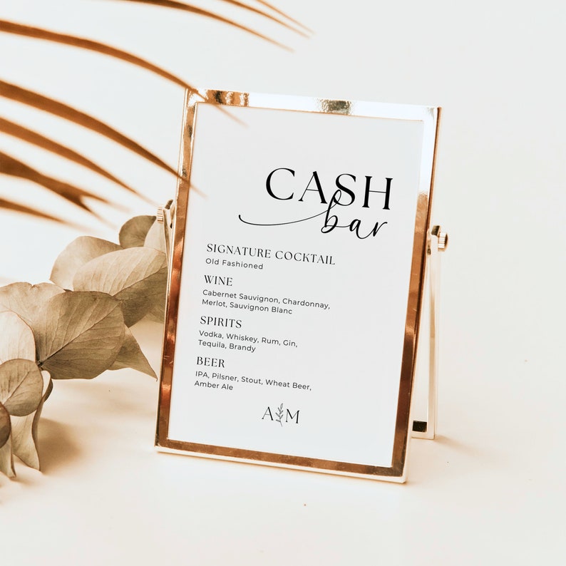 Wedding Cash Bar Sign Modern Minimalist Wedding Bar Drink - Etsy