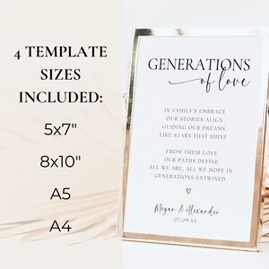 Generations of Love Wedding Sign Printable Editable Template, Modern ...