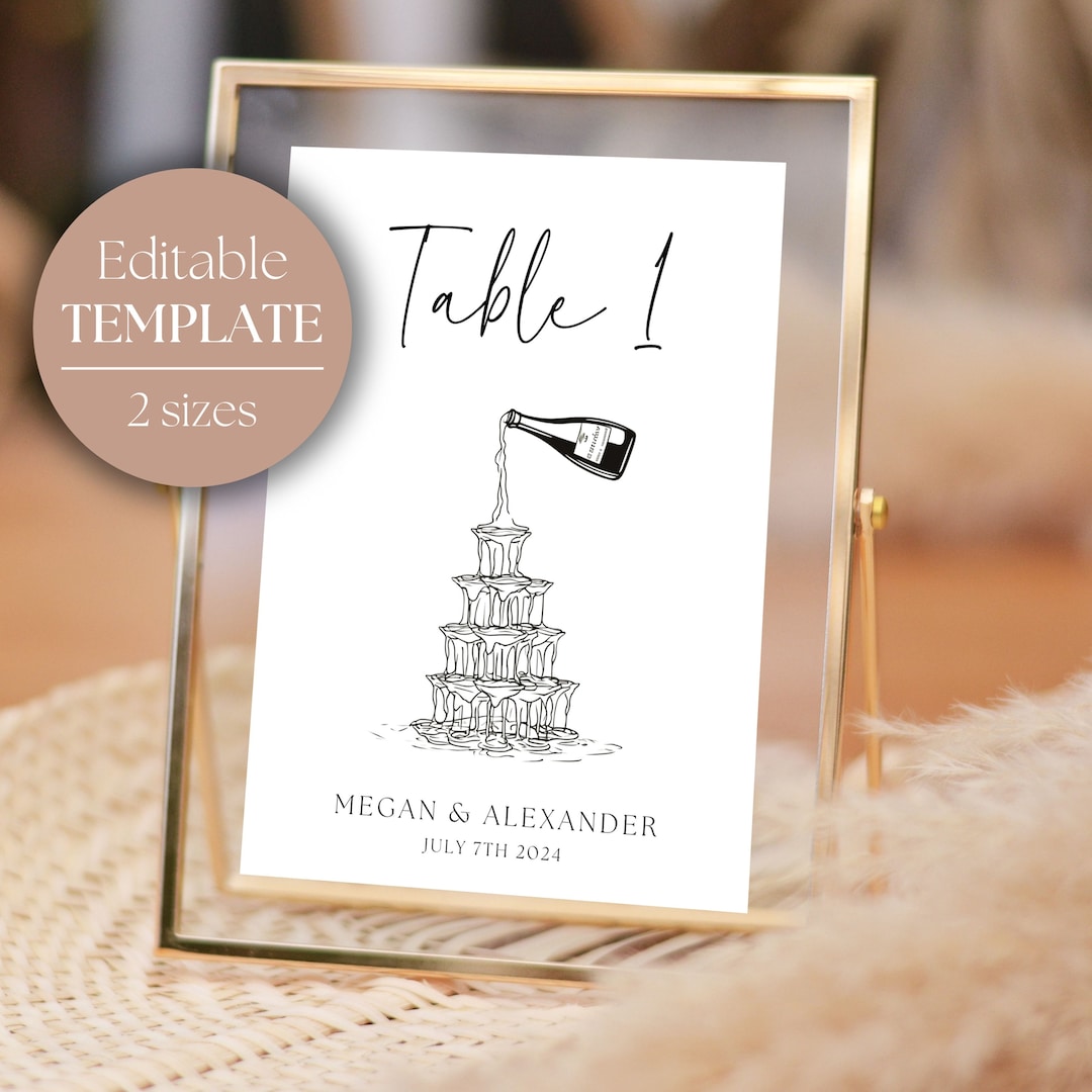 Champagne Glass Table Number Sign | Modern Table Numbers Download ...