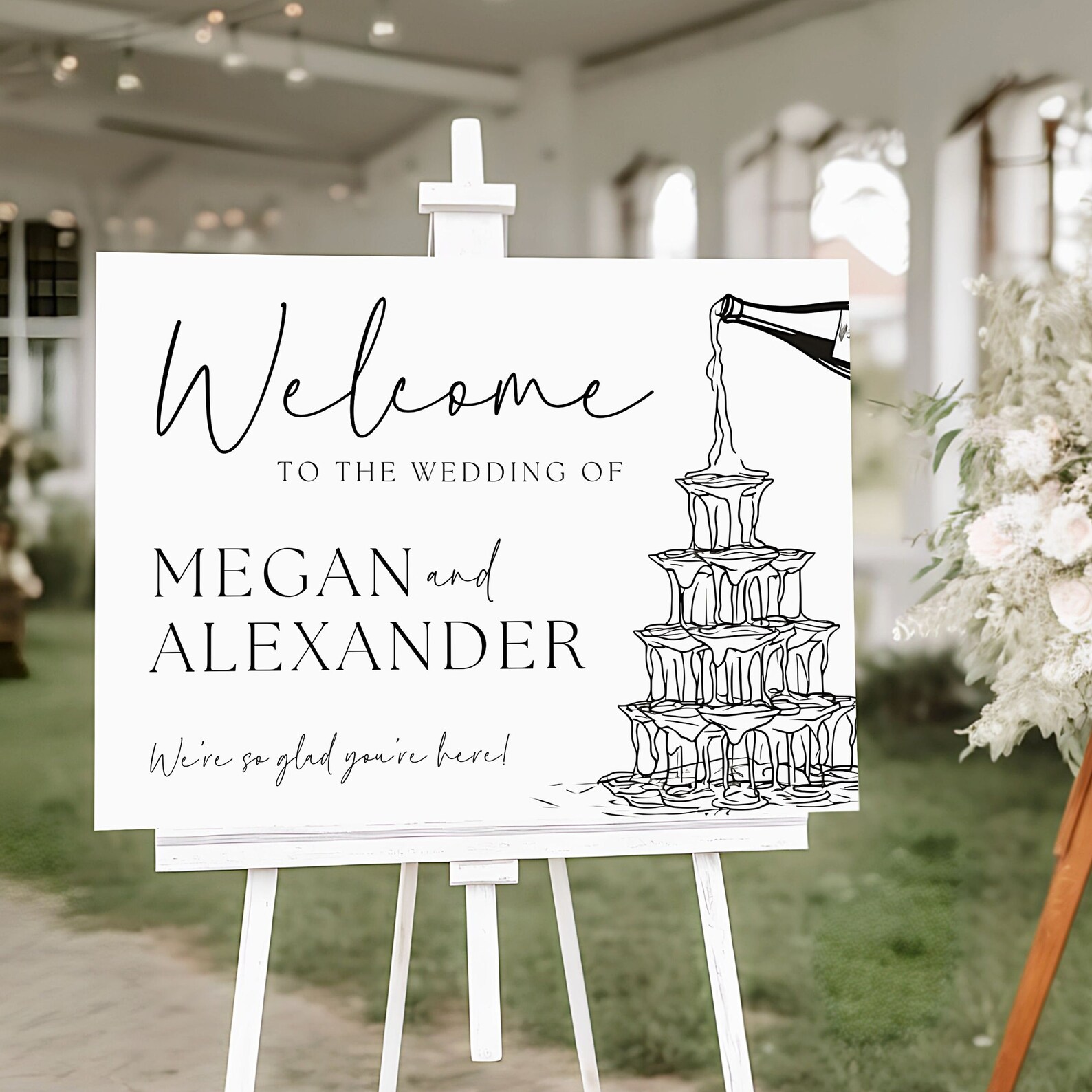 Champagne Tower Wedding Welcome Sign Template, Modern Minimal Wedding ...