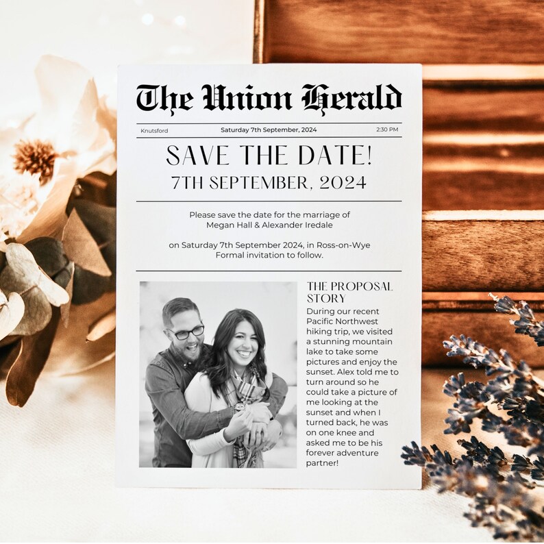Wedding Newspaper Save the Date Template Photo Save the Date Wedding ...