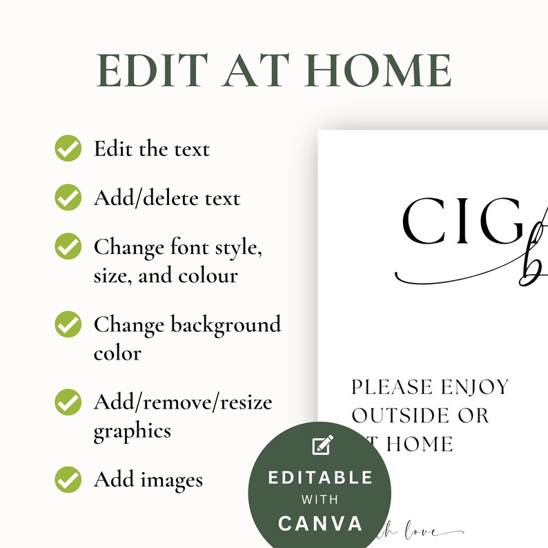 Wedding Sign Cigar | Wedding Cigar Bar Template | Cigar and Whiskey ...