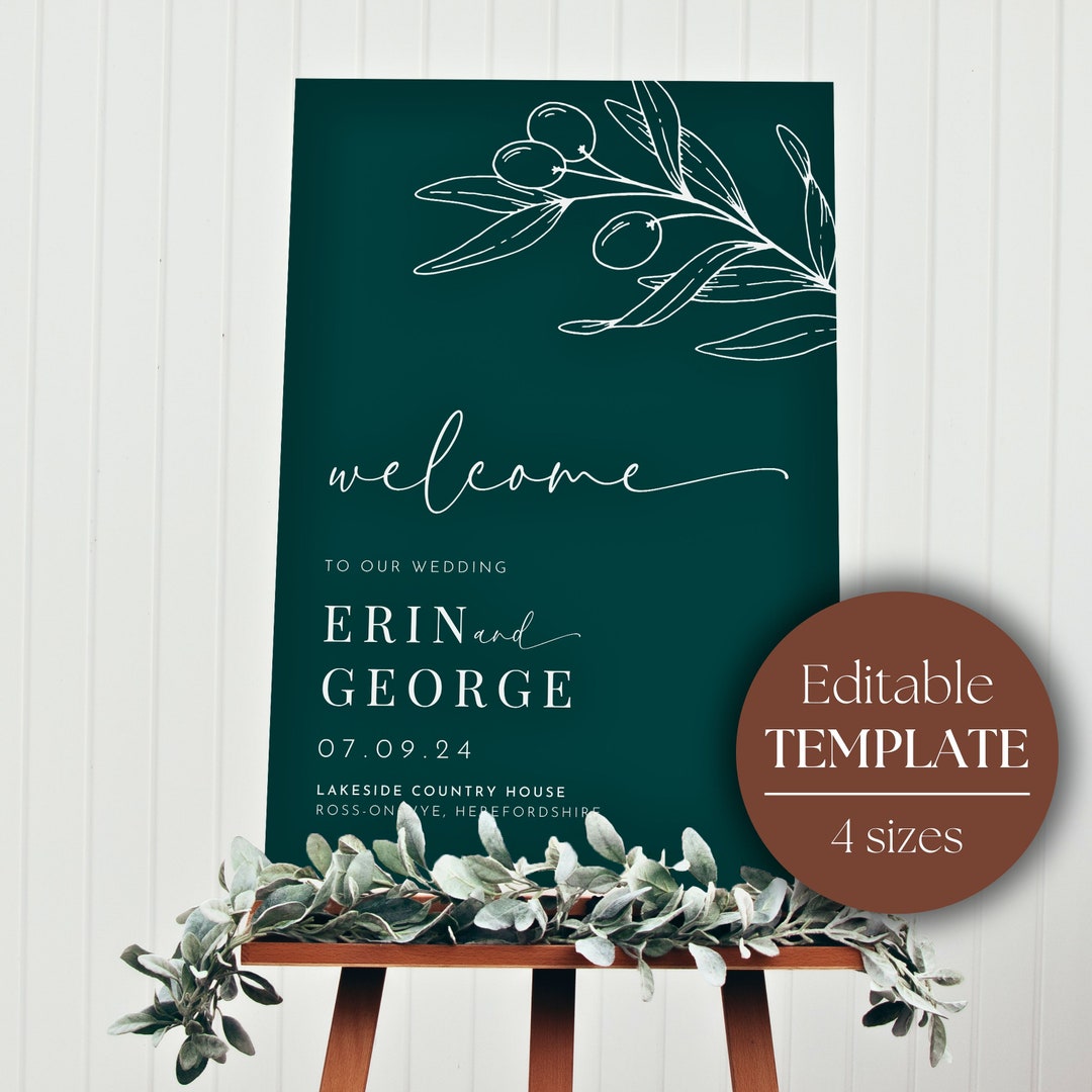 Emerald Green Wedding Welcome Sign Template | Modern Printable Wedding ...