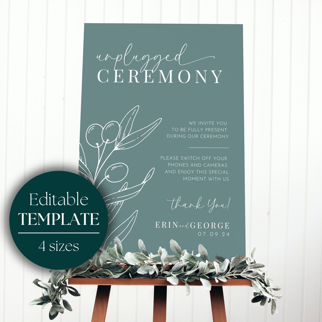 Unplugged Ceremony Sign Printable Download, Sage Green Wedding Welcome ...