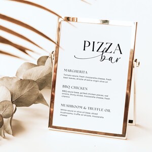 Pizza Menu Sign, Minimalist Wedding Pizza Bar Menu Template, Grazing ...