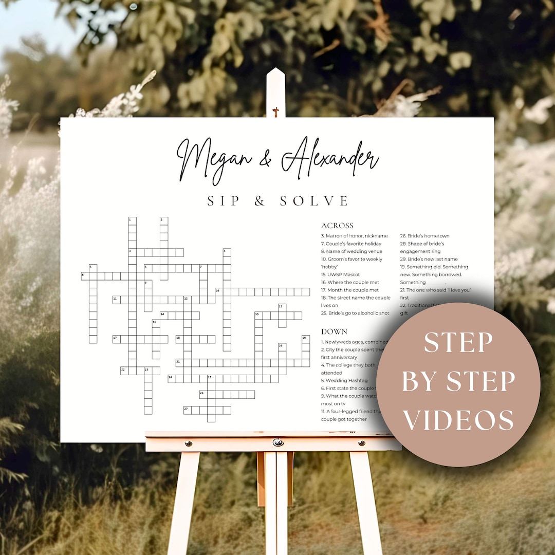 Modern Minimal Custom Wedding Crossword Puzzle Template, Bridal Shower ...