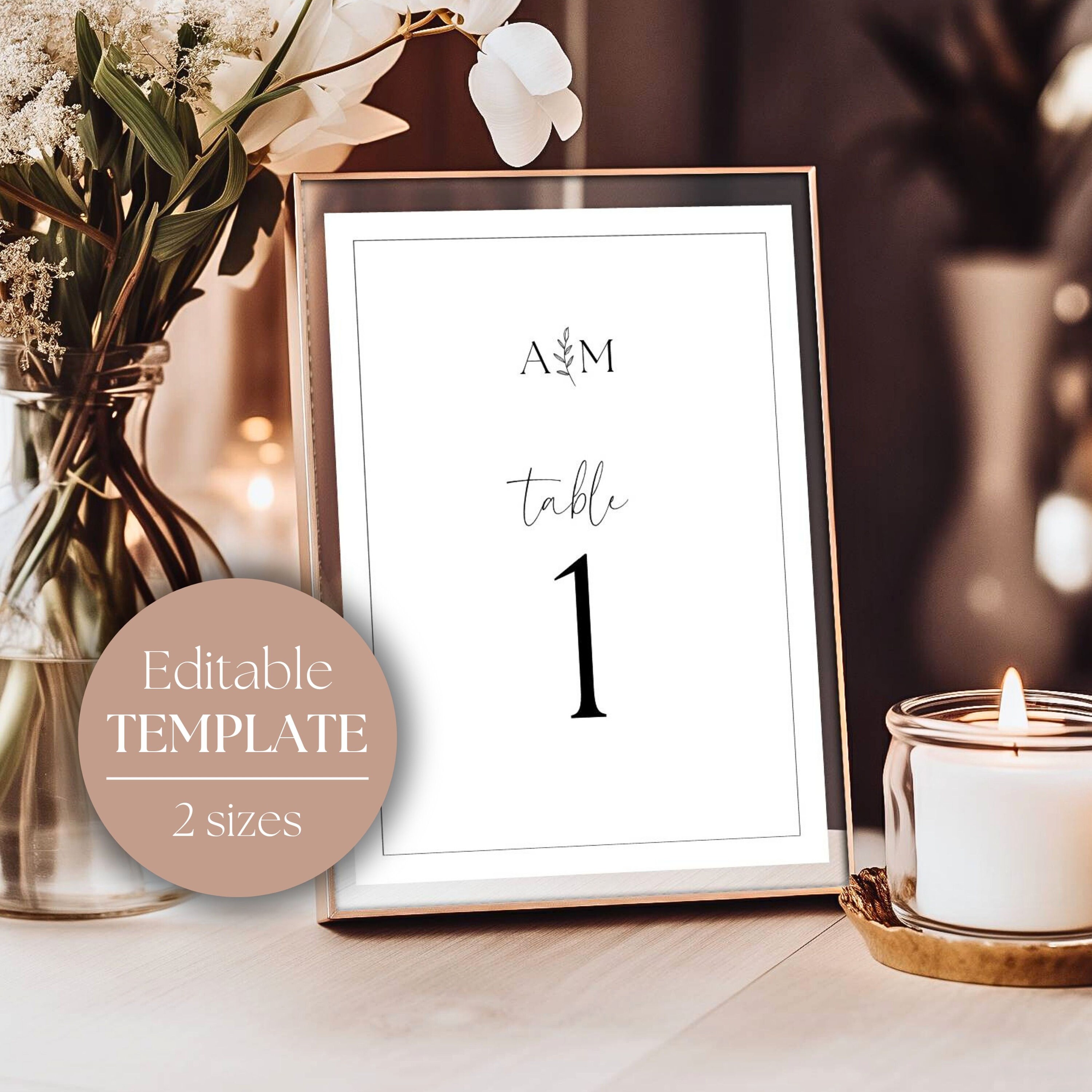 Monogram Table Number Sign Wedding Table Decor Border & Monogram Modern ...