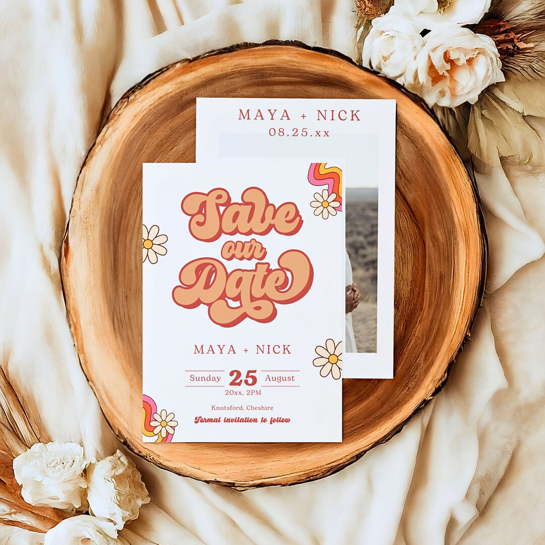 Retro Save the Date With Picture Template Printable | Groovy 60s 70s ...