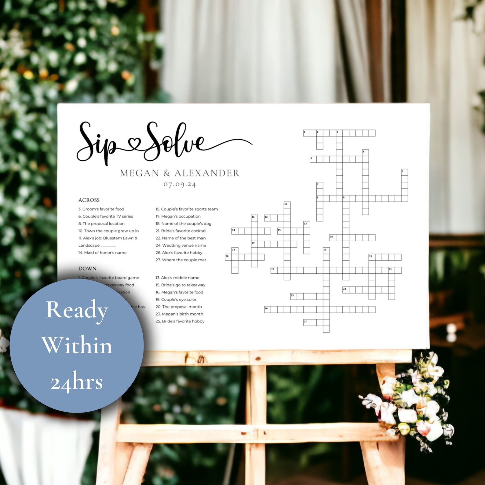 Wedding Crossword Puzzle Sign | Minimal Personalized Wedding Crossword ...
