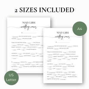 Wedding Vow Mad Libs | Bridal Shower Game | Bridal Shower or Wedding ...
