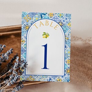 Blue Tiles Lemon Table Numbers Mediterranean Table Numbers, Citrus ...