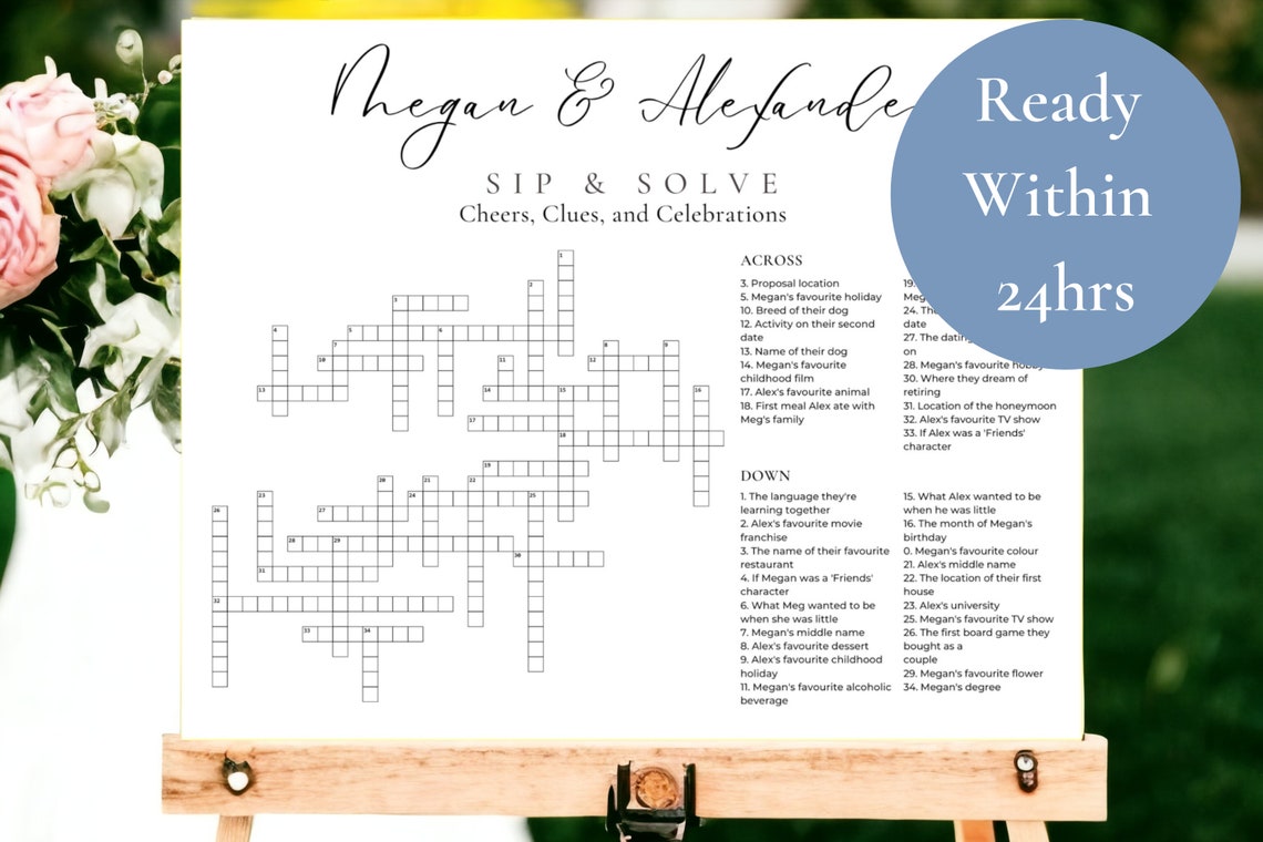 Custom Wedding Crossword Puzzle Sip and Solve Wedding Puzzle - Etsy