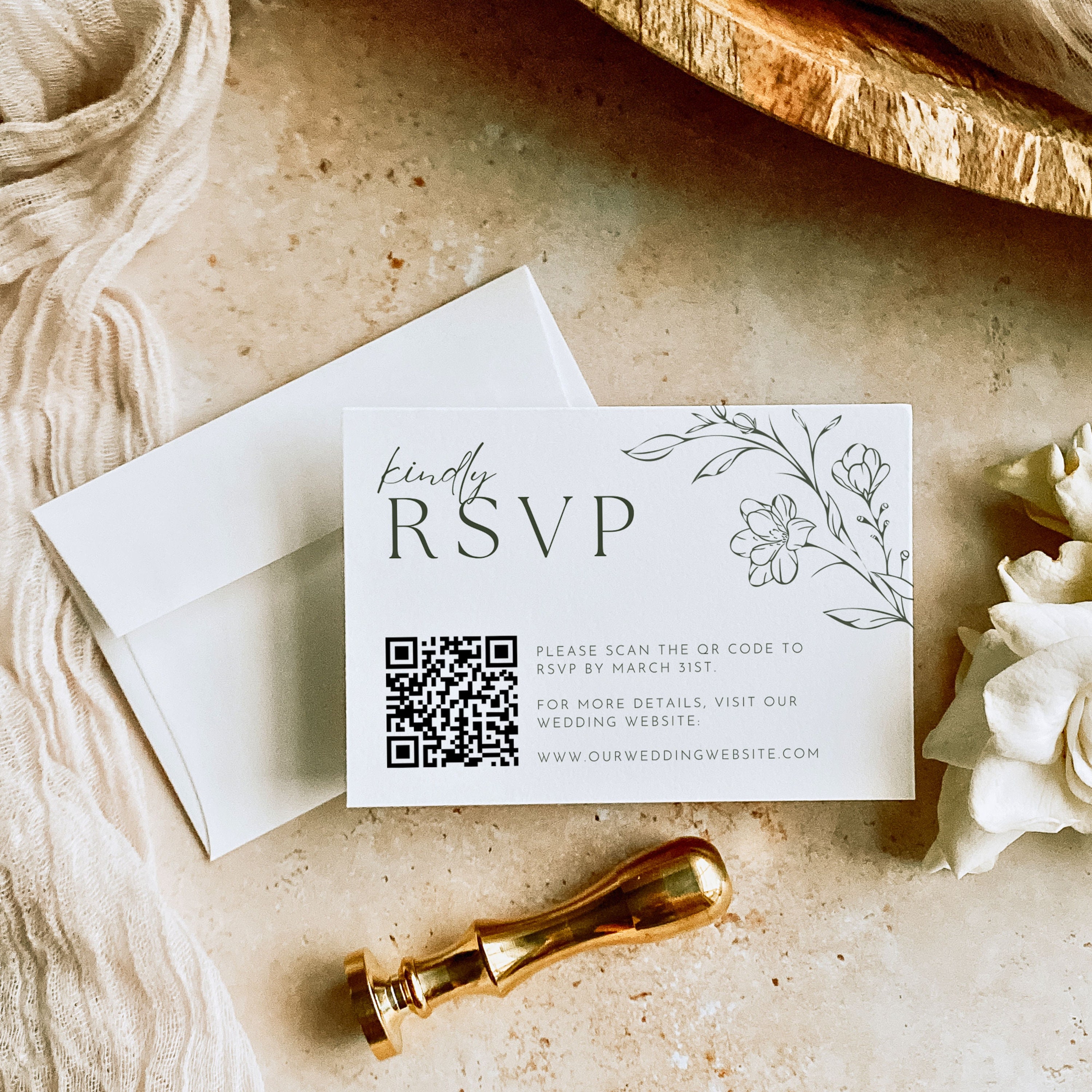 Wedding Invite With QR Code | Botanical Wedding Invitation Set With Qr ...