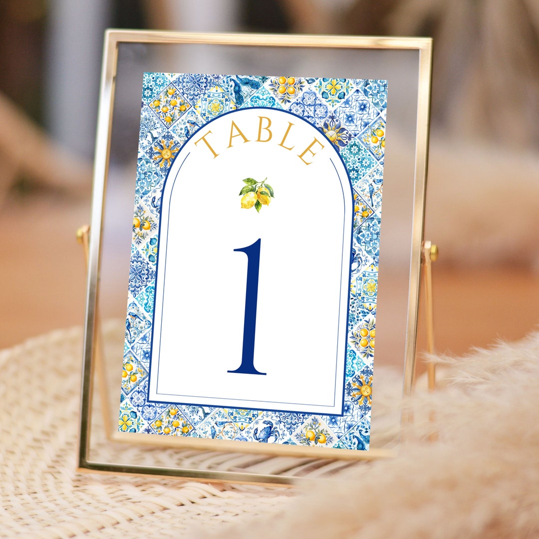 Blue Tiles Lemon Table Numbers Mediterranean Table Numbers, Citrus ...