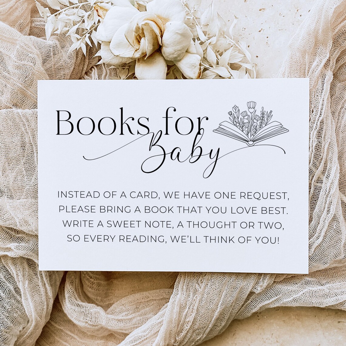 Printable Books for Baby Shower Invite Insert Card, Modern Minimalist ...