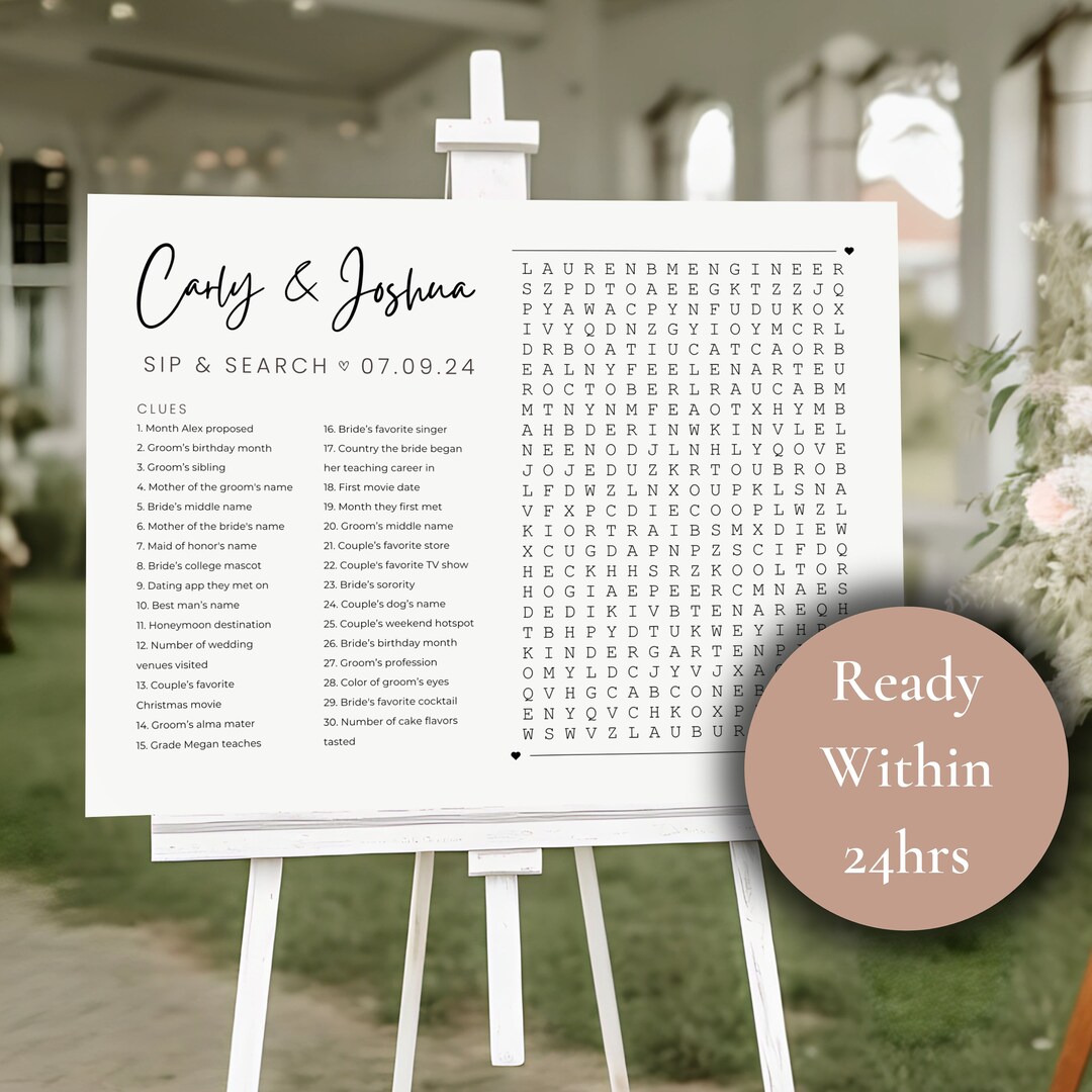 Sip and Solve Giant Word Search Puzzle, Custom Wordsearch Puzzle ...