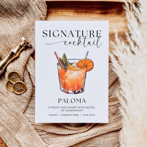 Bar Sign Paloma | Modern Editable Drink Menu | Wedding Bar Sign ...