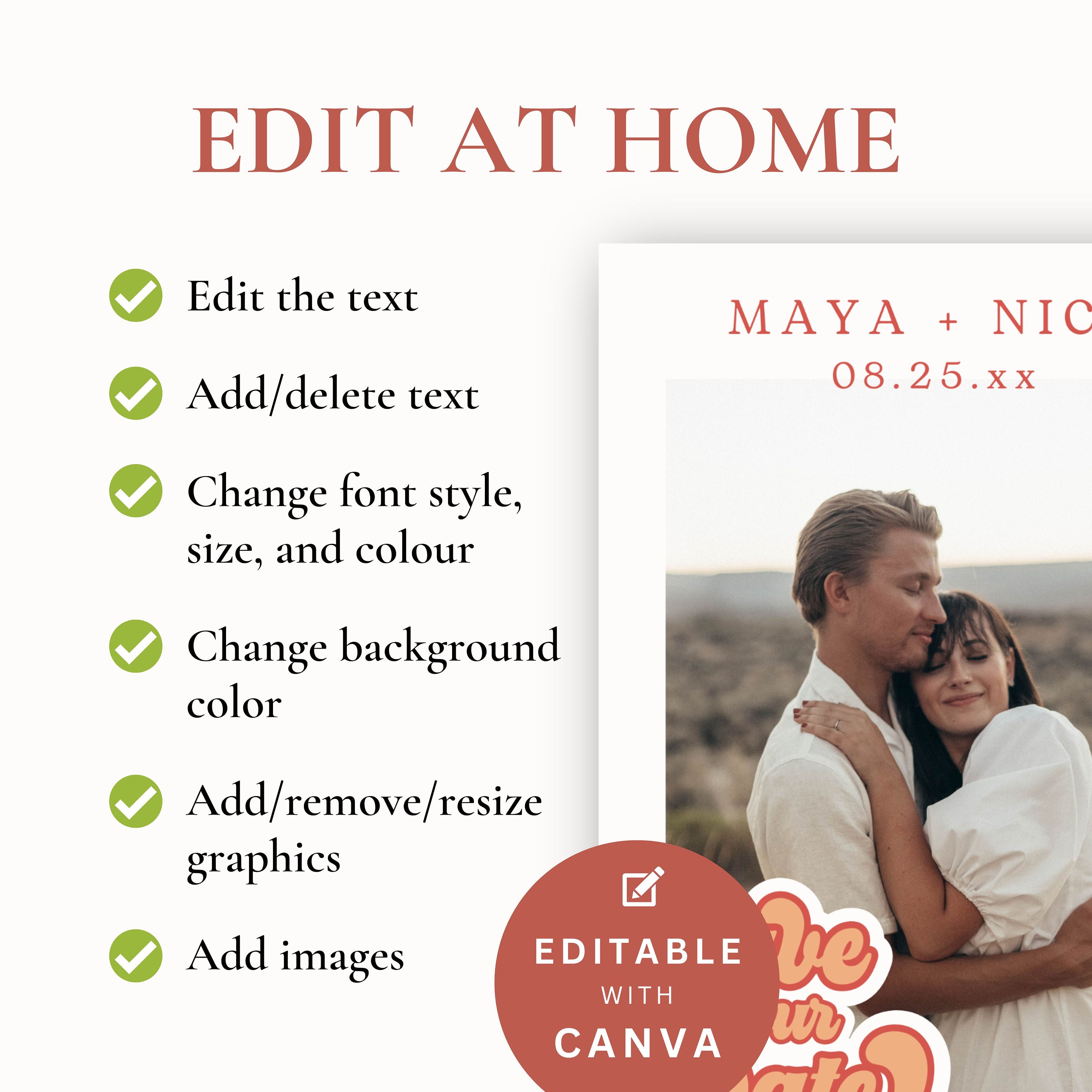 Retro Save the Date With Picture Template Printable Groovy 60s 70s 80s ...