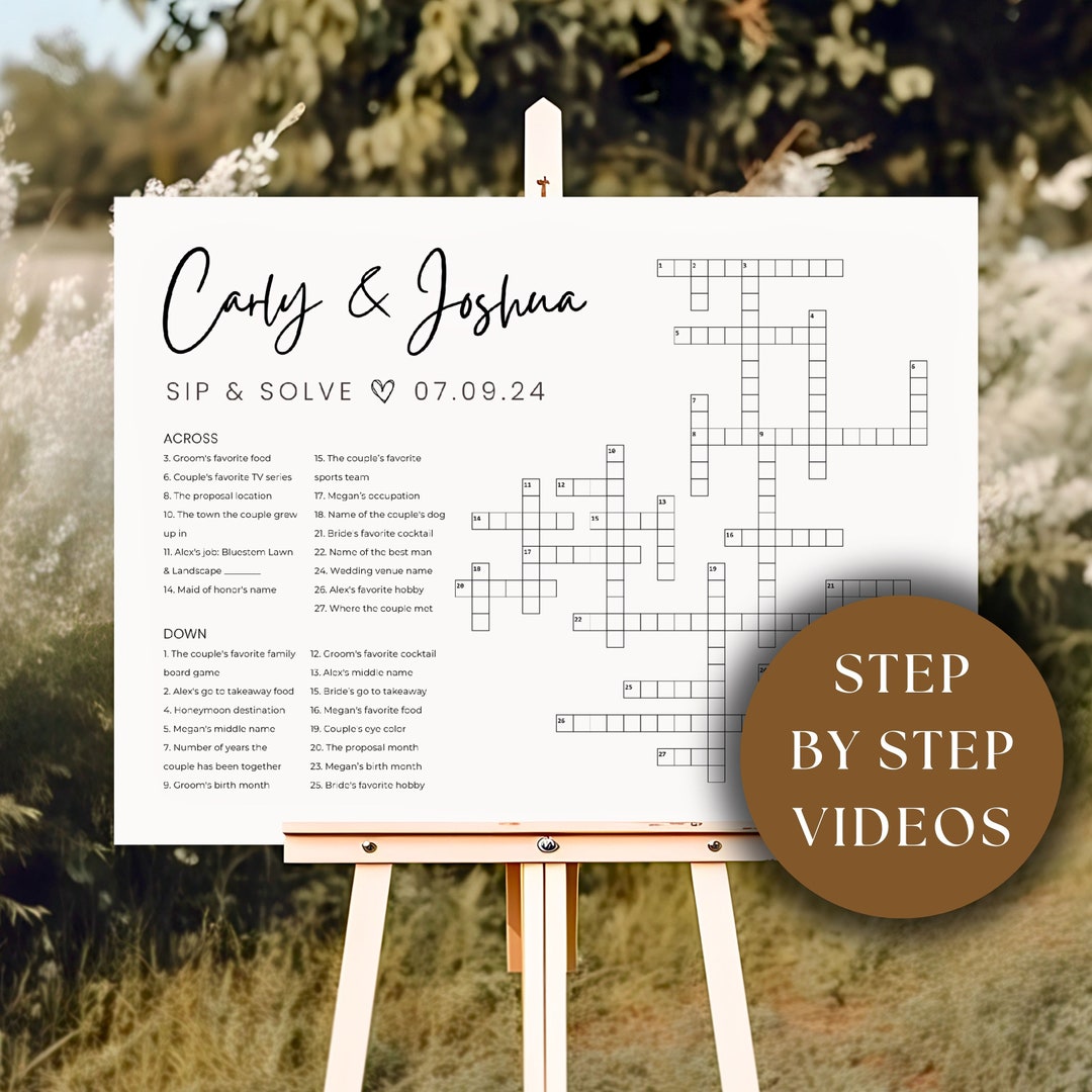 Custom Wedding Crossword Puzzle Template | Personalized Bridal Shower ...
