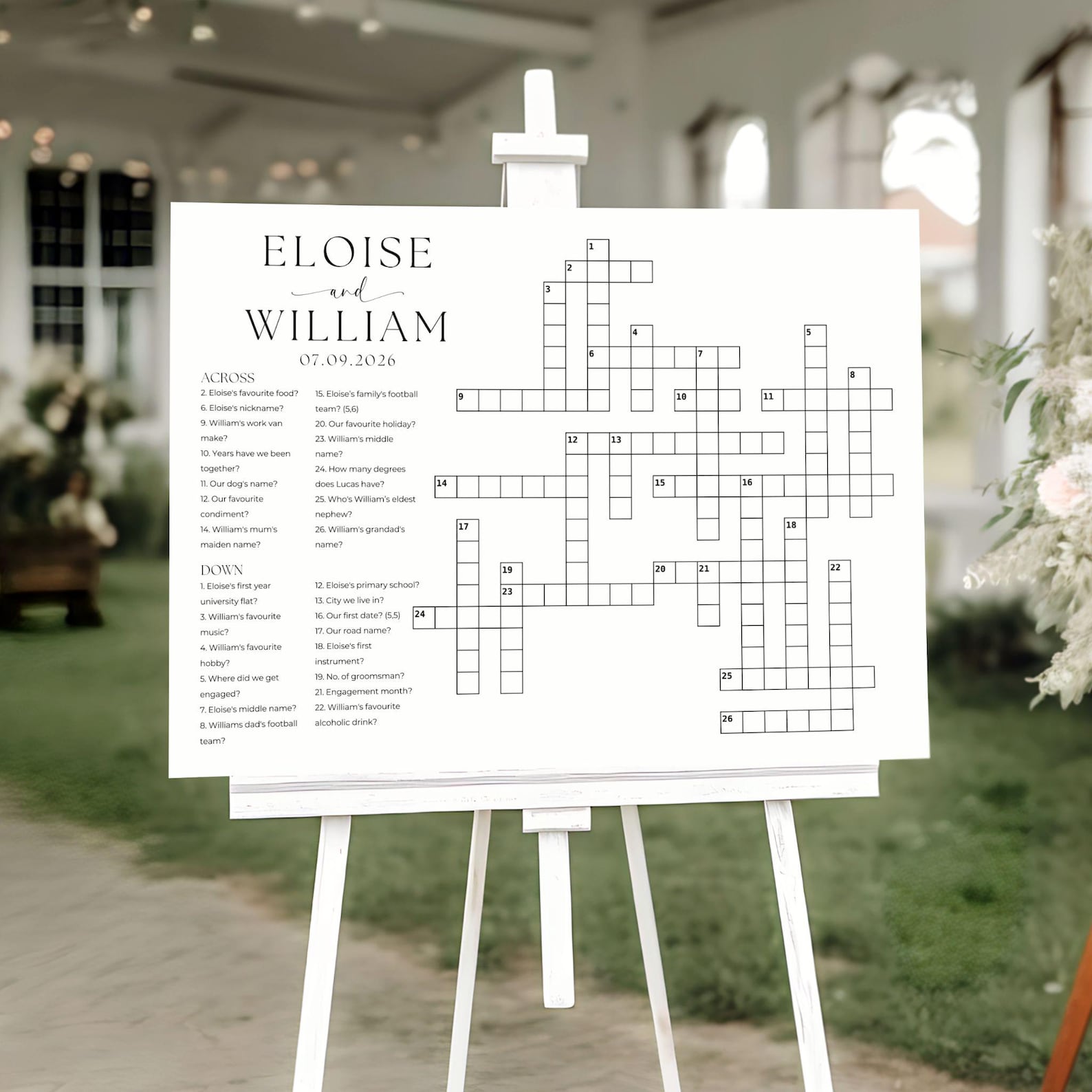 Printed Modern Minimal Wedding Crossword Extra Large Personalized ...