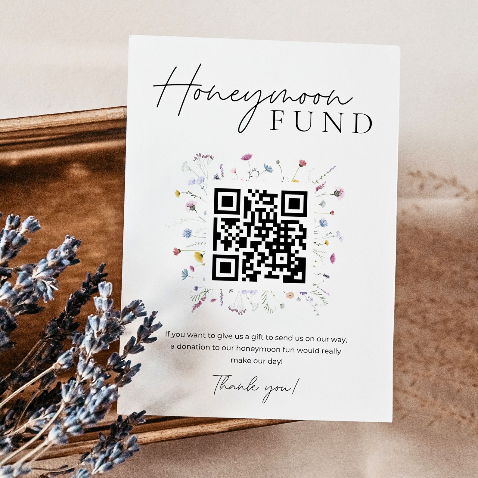 Wildflower Honeymoon Fund QR Code Sign, Honeymoon Wish Sign, Honeyfund ...