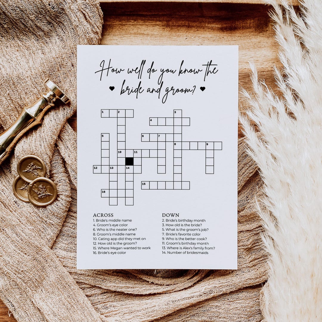 Custom Wedding Small Crossword Puzzle, Sip & Solve A5 5x7 Puzzle ...