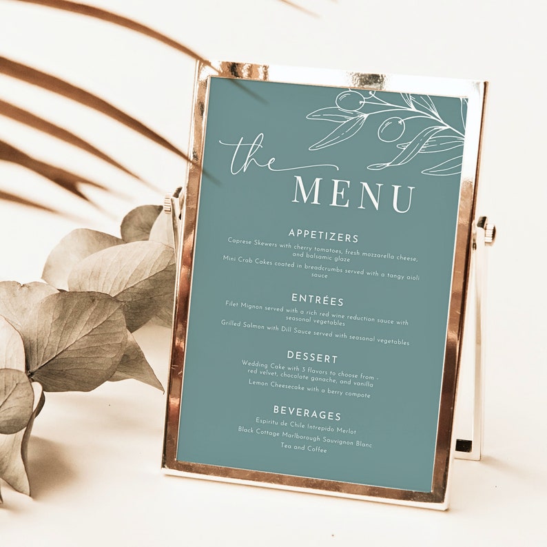 Wedding Menu Table Sign Restaurant Menu Sign Printable Green Wedding ...