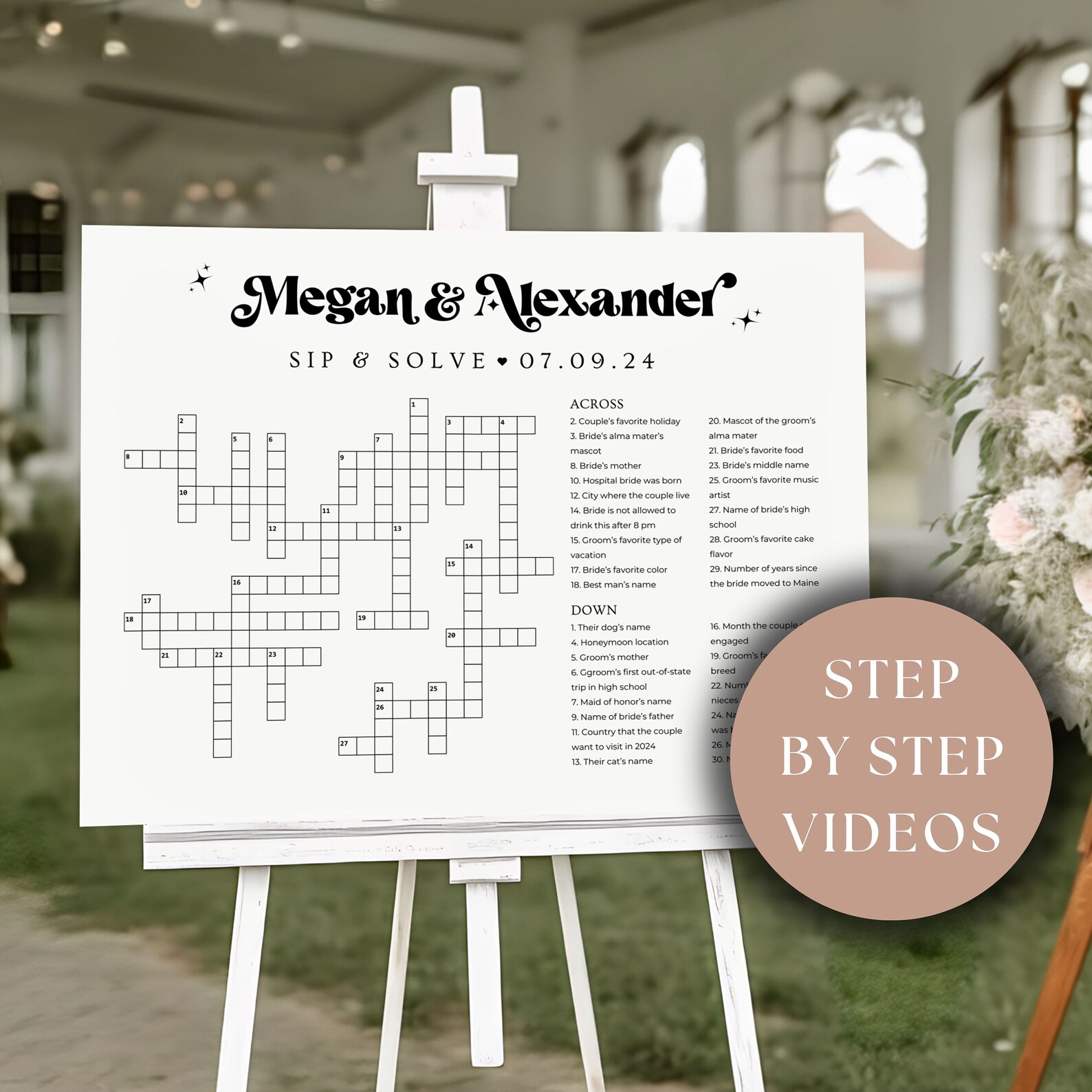 Retro Wedding Crossword Puzzle Template | Personalized Bridal Shower ...