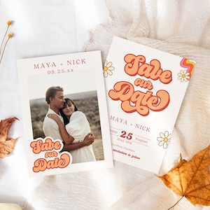 Retro Save the Date With Picture Template Printable | Groovy 60s 70s ...