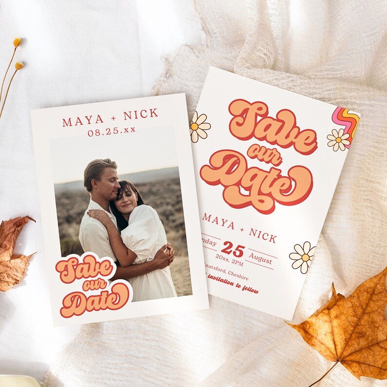 Retro Save the Date With Picture Template Printable Groovy 60s 70s 80s ...