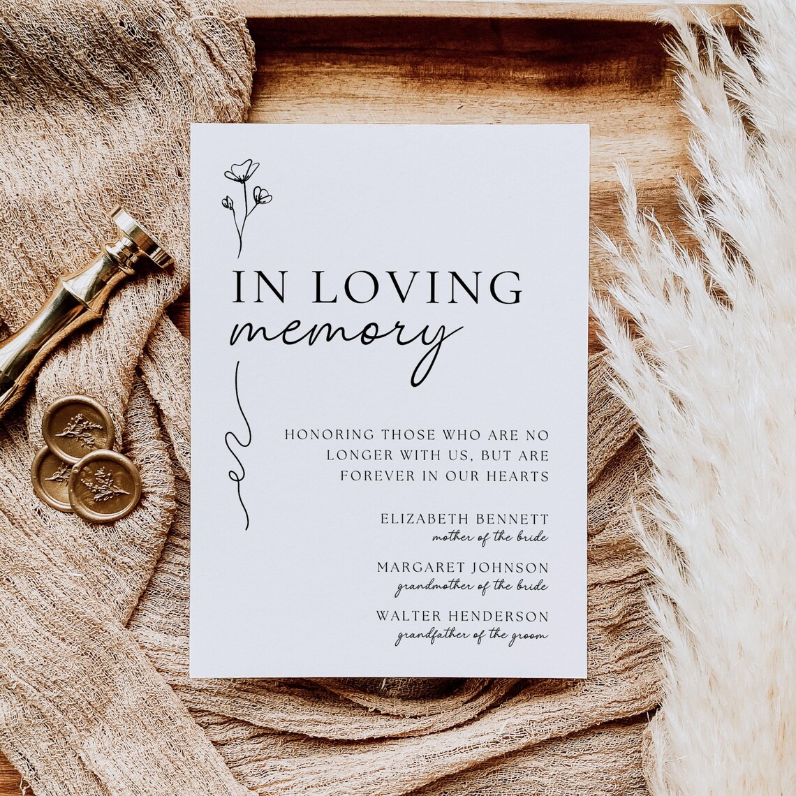Modern in Loving Memory Sign Template, Simple Wedding Memorial Sign ...