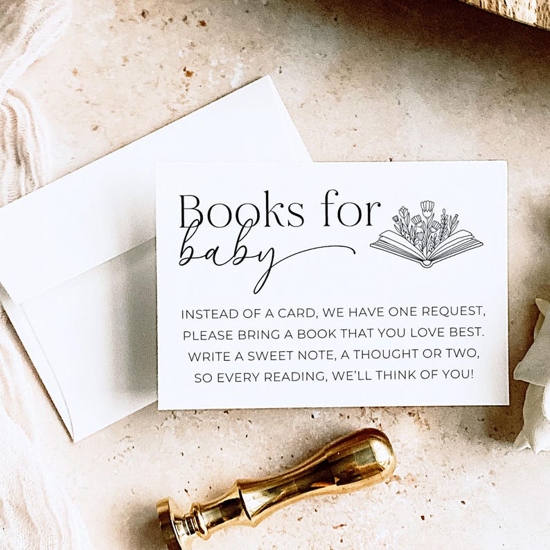 Printable Books for Baby Shower Invite Insert Card, Modern Minimalist ...