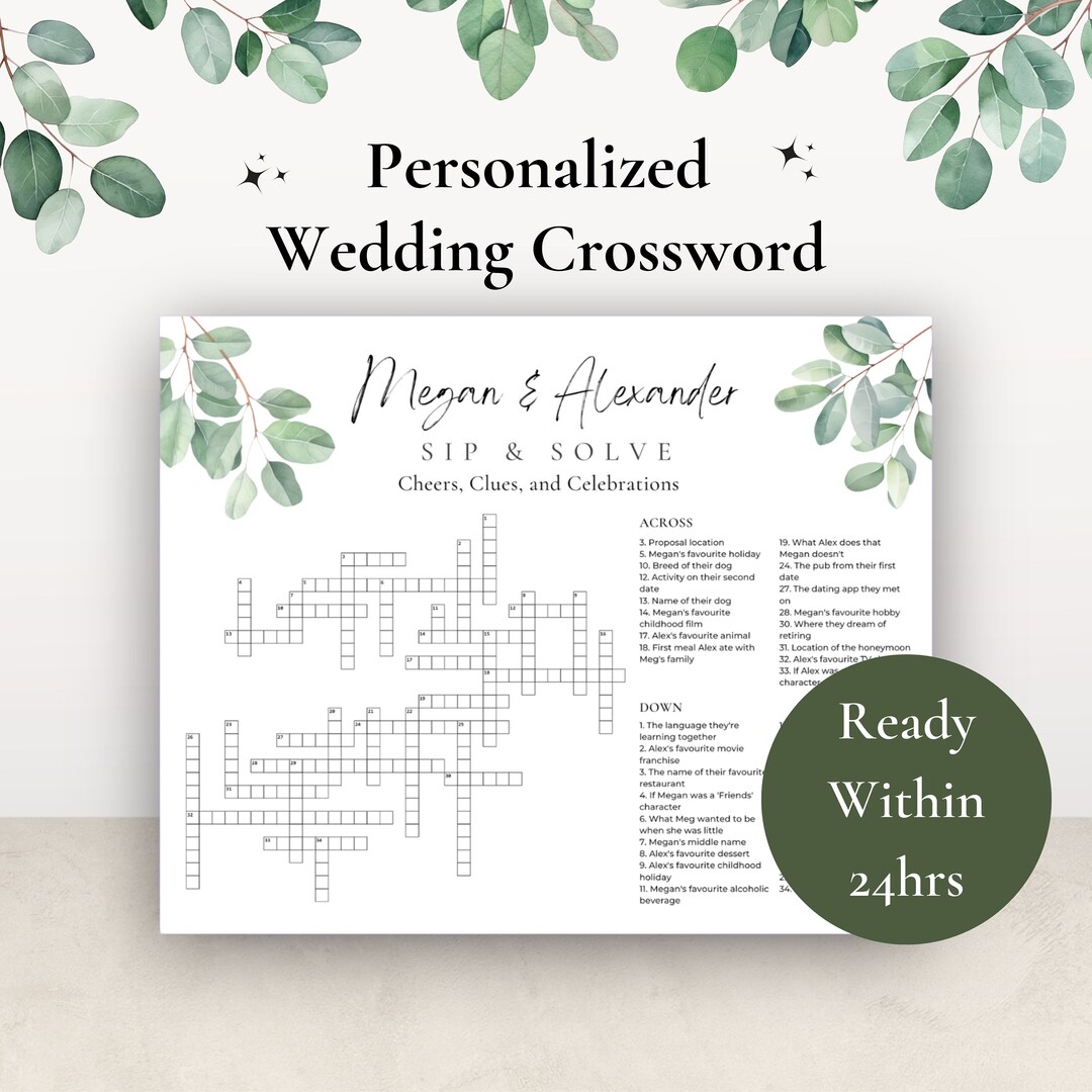 Wedding Crossword Puzzle Sign | Minimal Personalized Wedding Crossword ...