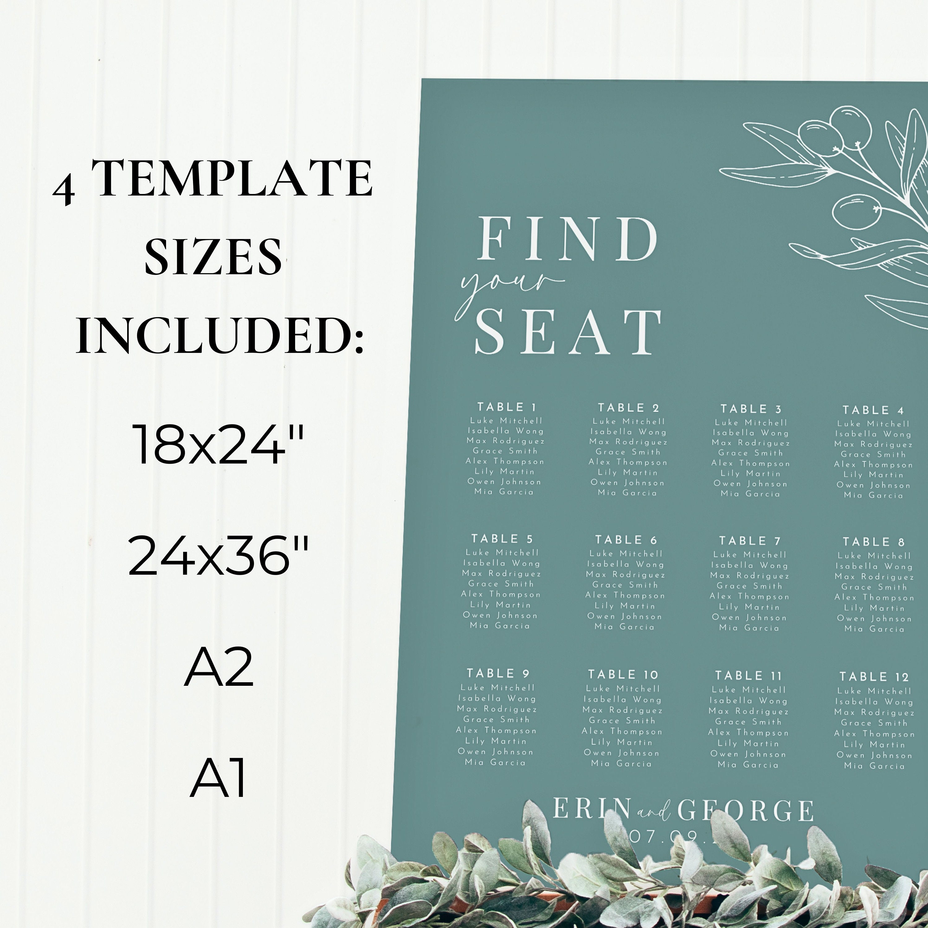 Sage Green Seating Chart Modern Seating Plan Printable - Etsy