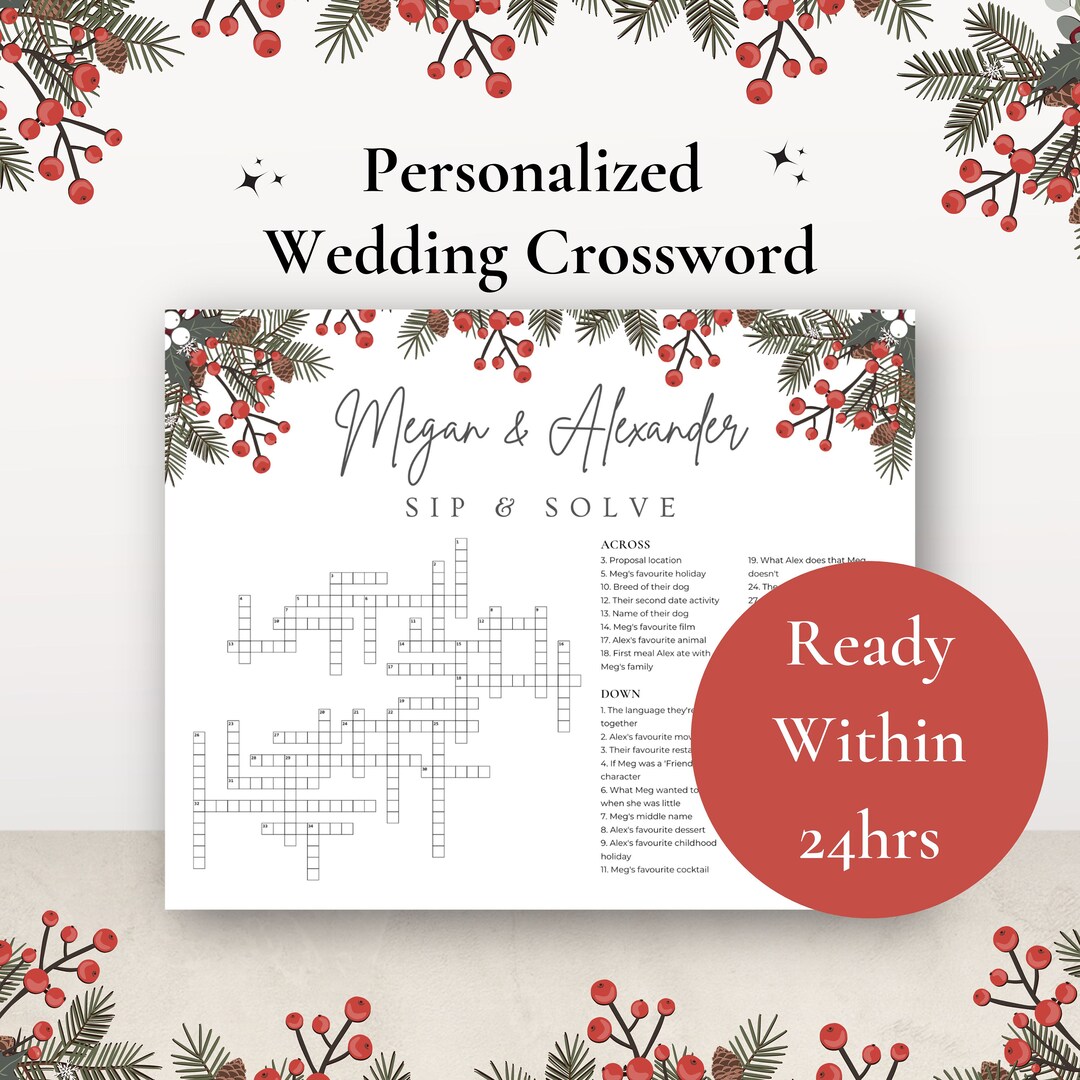 Wedding Crossword Puzzle Sign Festive Personalized Wedding Crossword ...