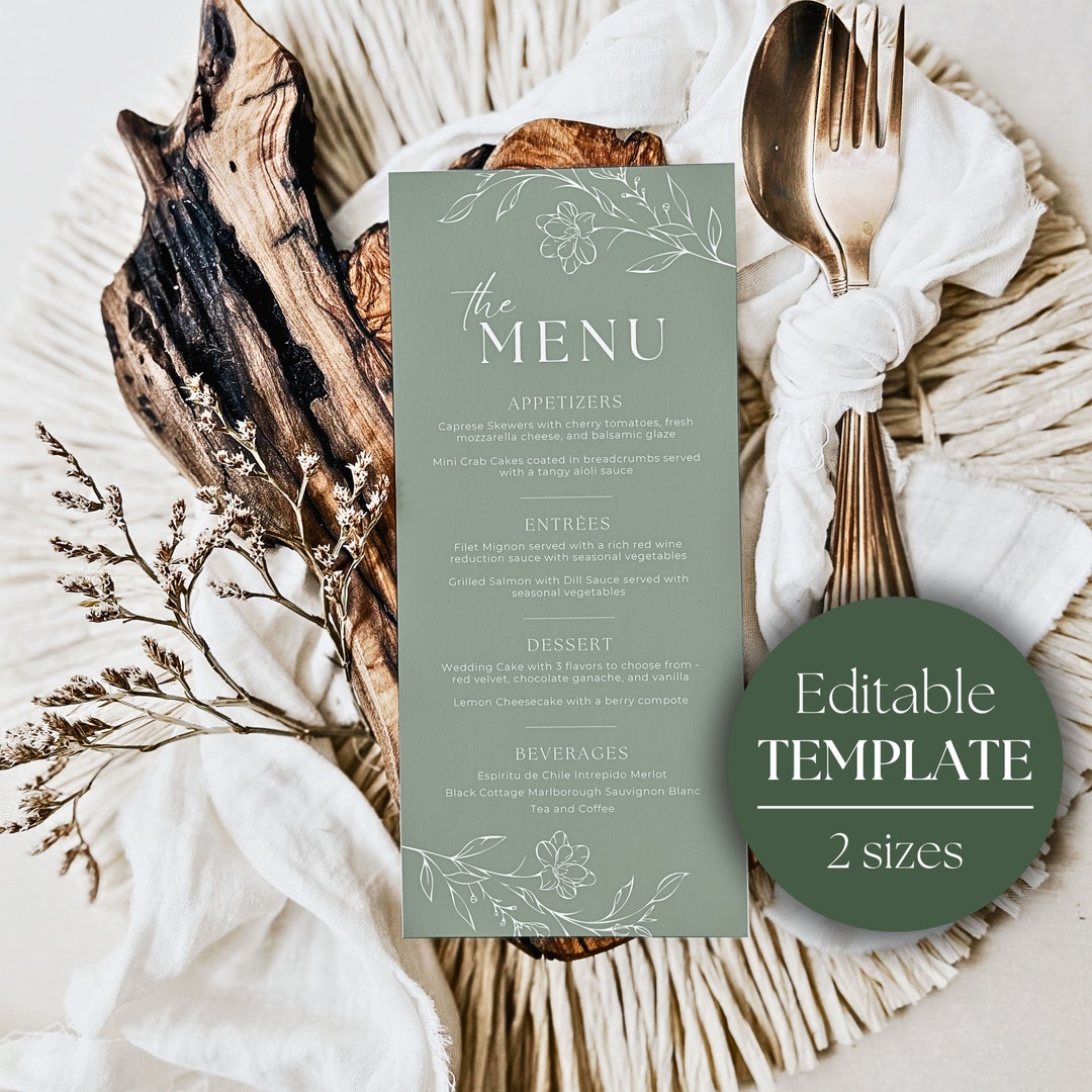Editable Wedding Menu Printable Template | Botanical Menu Template ...