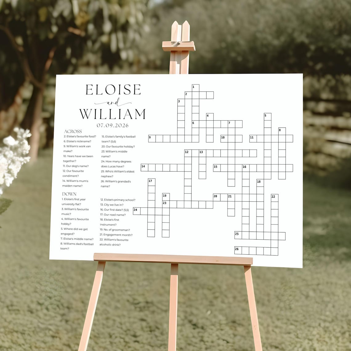 Printed Modern Minimal Wedding Crossword Extra Large Personalized ...