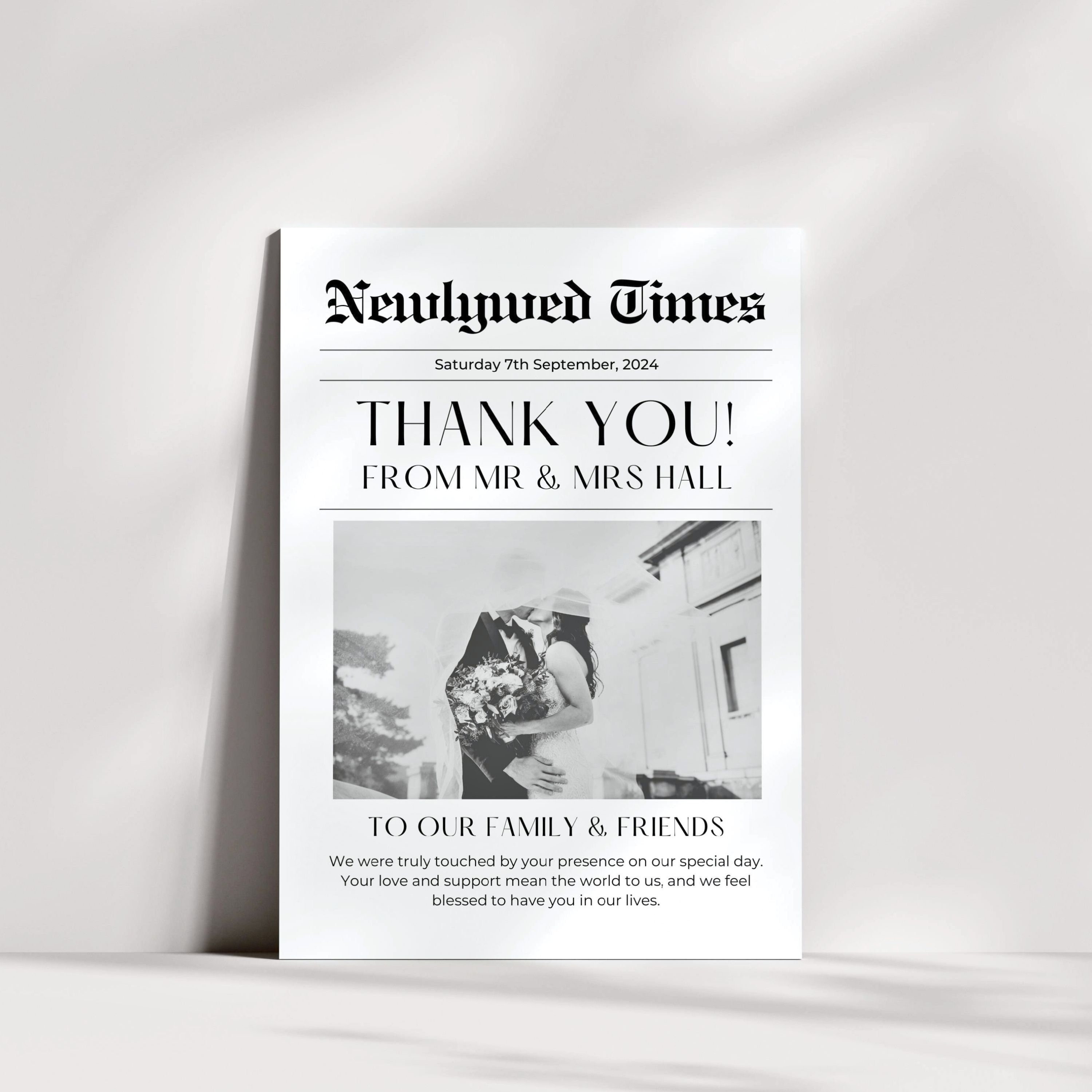 Wedding Newspaper Thank You Card Unique Wedding Thank You Editable ...