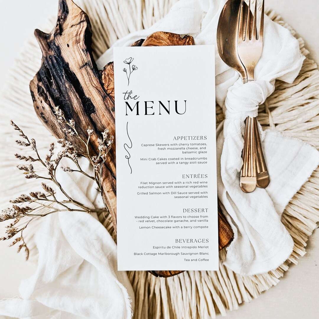 Classic Wedding Menu Template 4x8 Inches, Wedding Menu Template Thin ...