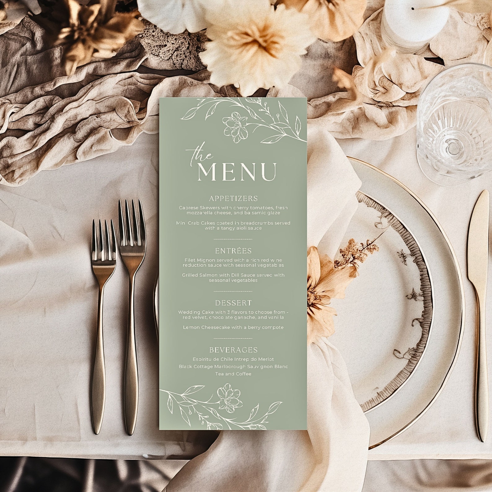 Editable Wedding Menu Printable Template Botanical Menu Template Tall ...