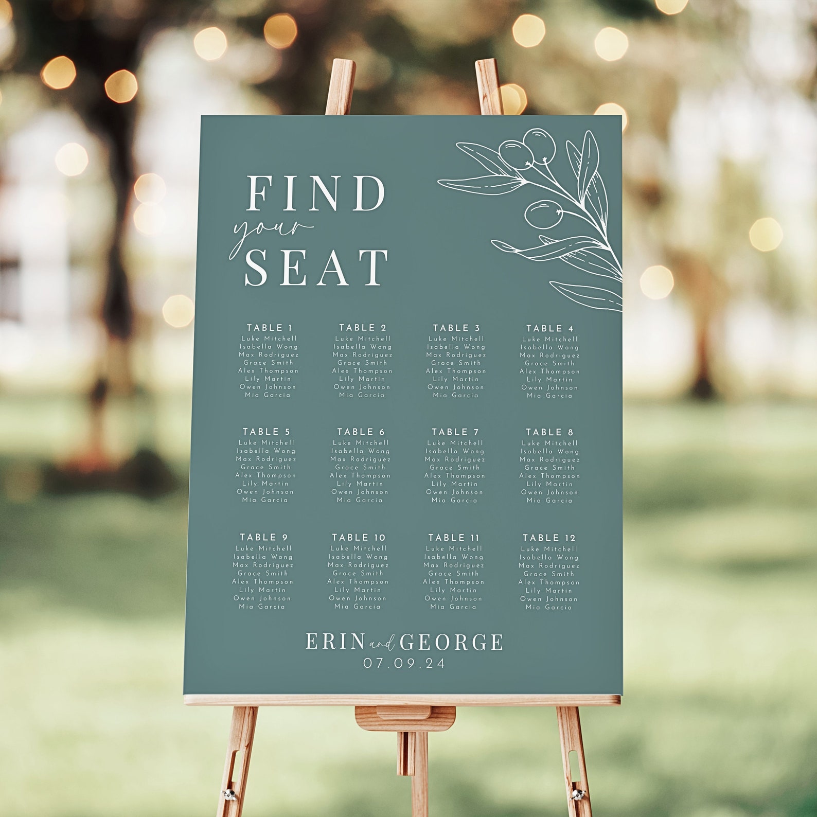 Sage Green Seating Chart | Modern Seating Plan | Printable Wedding ...