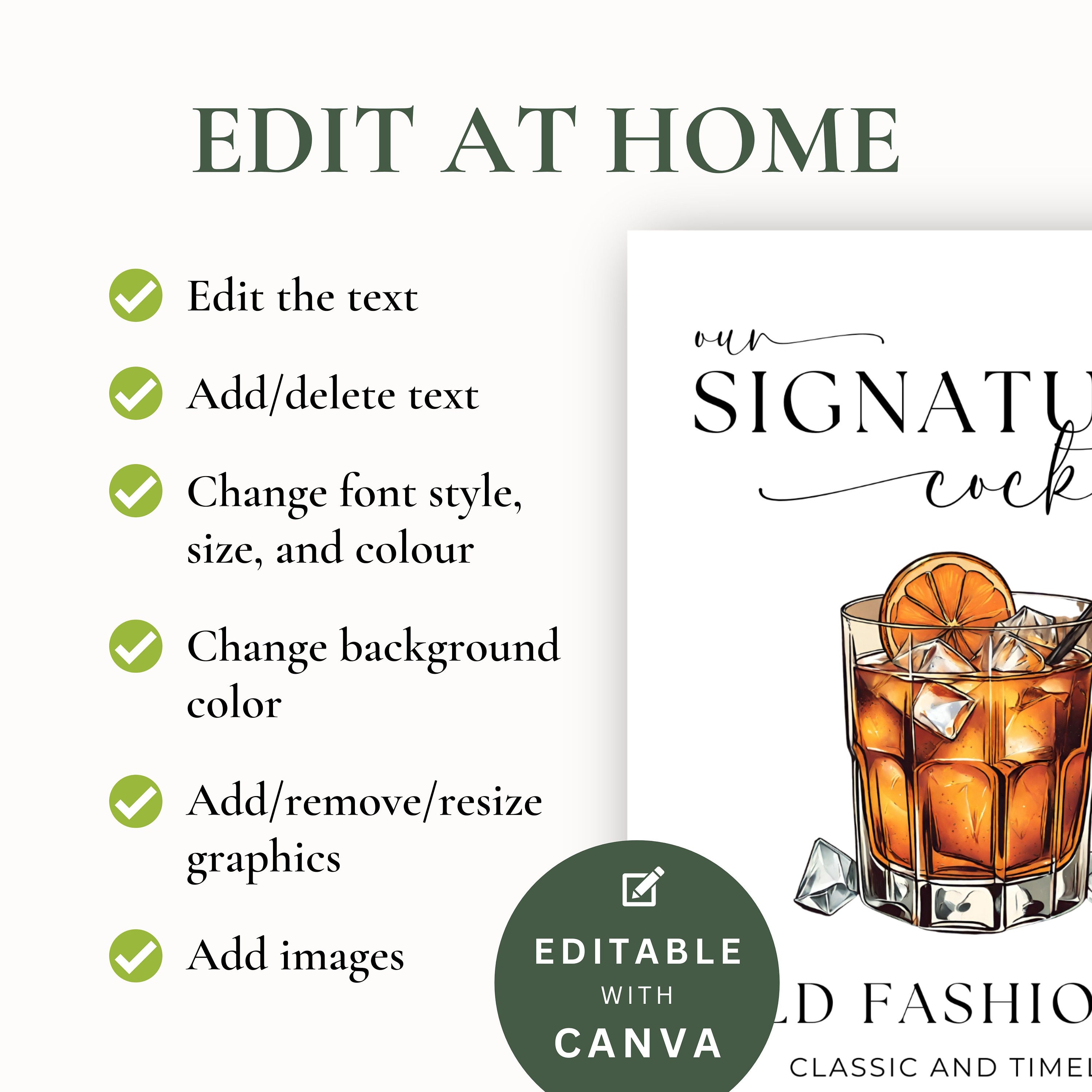 Signature Drink Sign Old Fashioned | Bourbon Cocktail Sign | Wedding ...