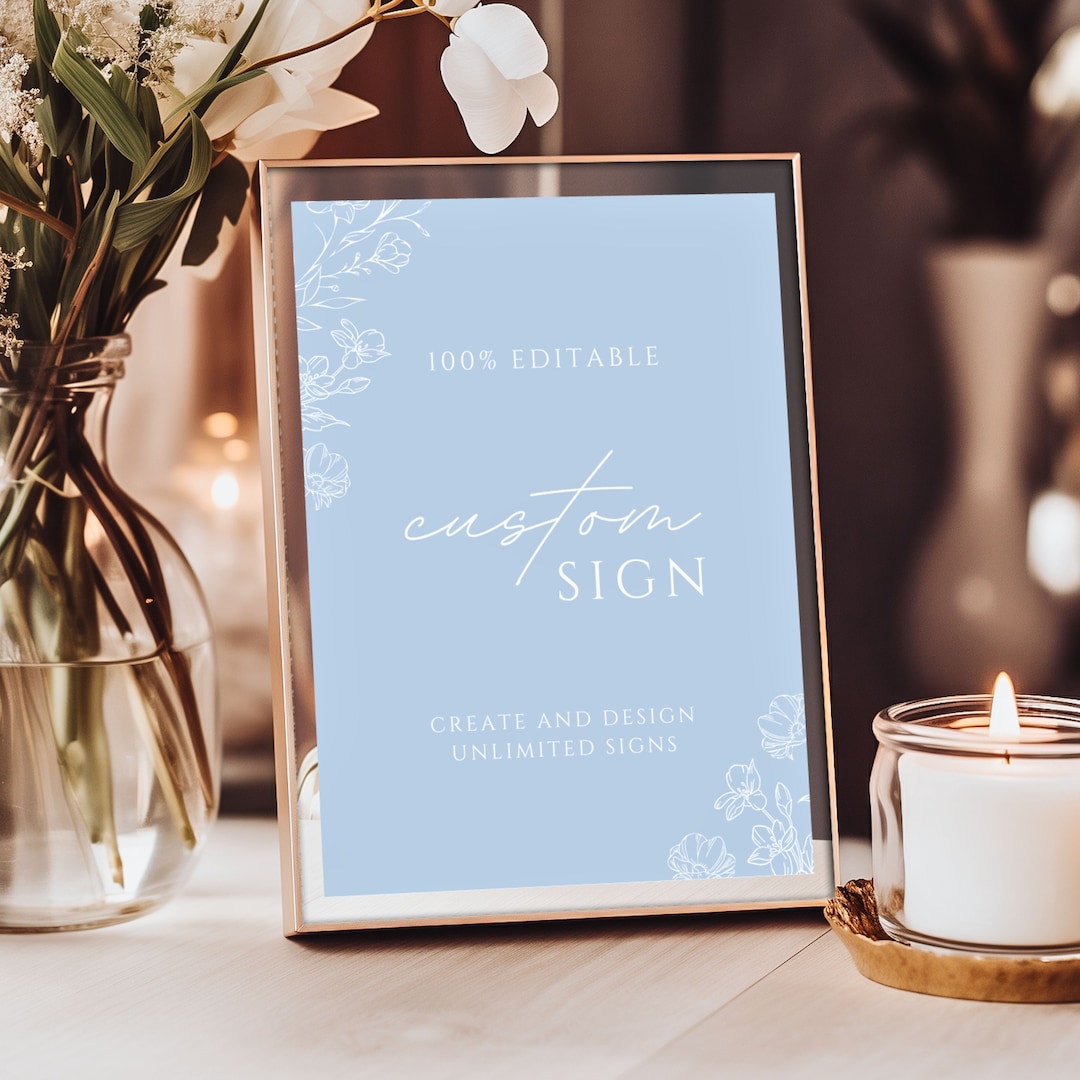 Minimalist Custom Sign Template, Dusty Blue Wedding Sign Printable ...